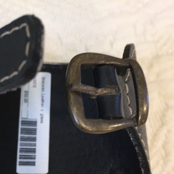 unbranded | Jewelry | Wide Black Leather Cuff Bracelet With Glass Nwt ...